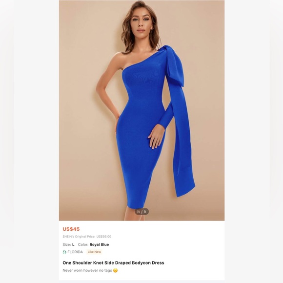 Dresses | One Shoulder Knot Draped Bodycon Dress In Fabulous Blue ...